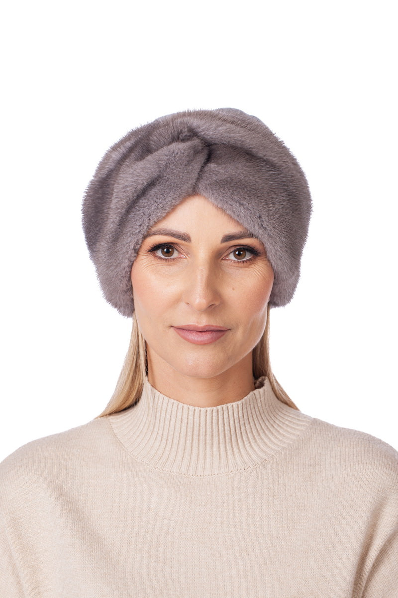 Sapphire Mink Fur Turban Hat By FurbySD|Shop with us now!