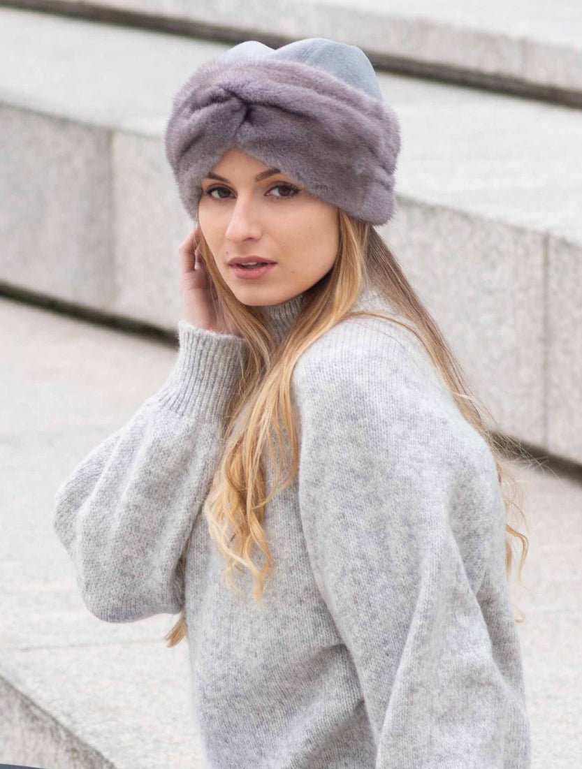 Sapphire Mink Fur Turban Hat By FurbySD|Online Fur Shop.